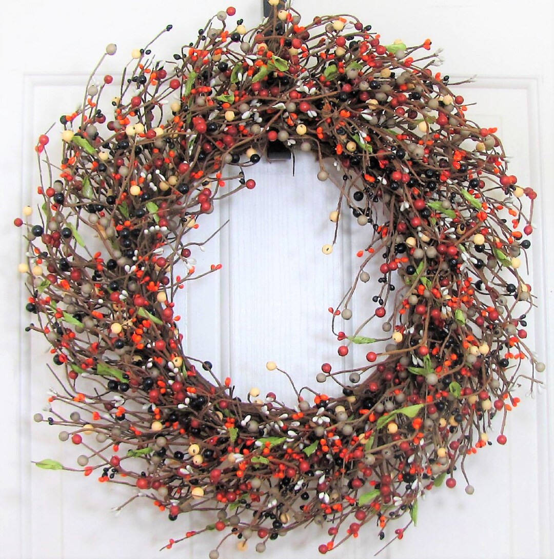 Rustic Fall Pip Berry Home or Door Wreath Primitive - Etsy