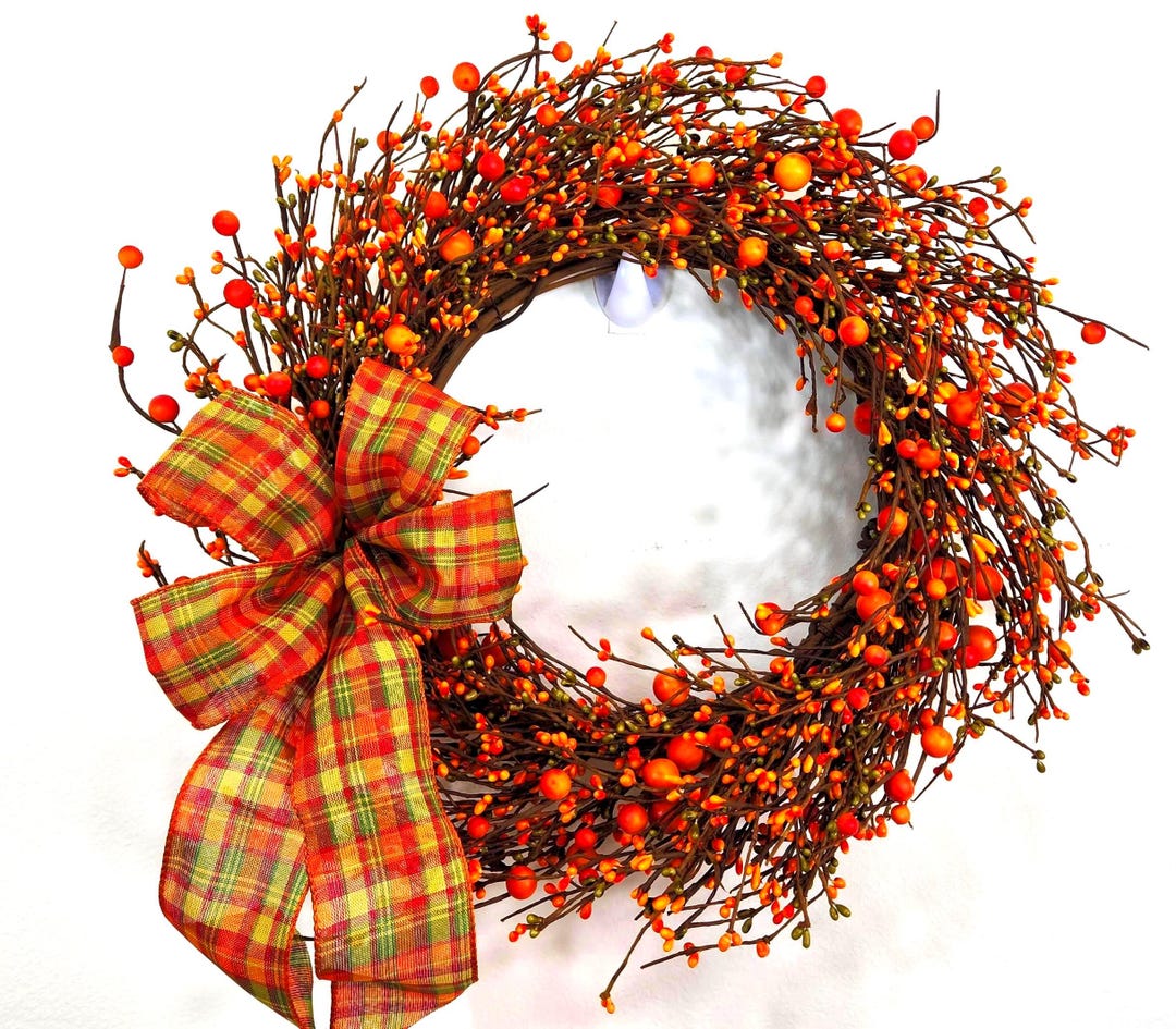 Fall Orange Pip Berry Wreath: Harvest Thanksgiving Door Decor - Etsy