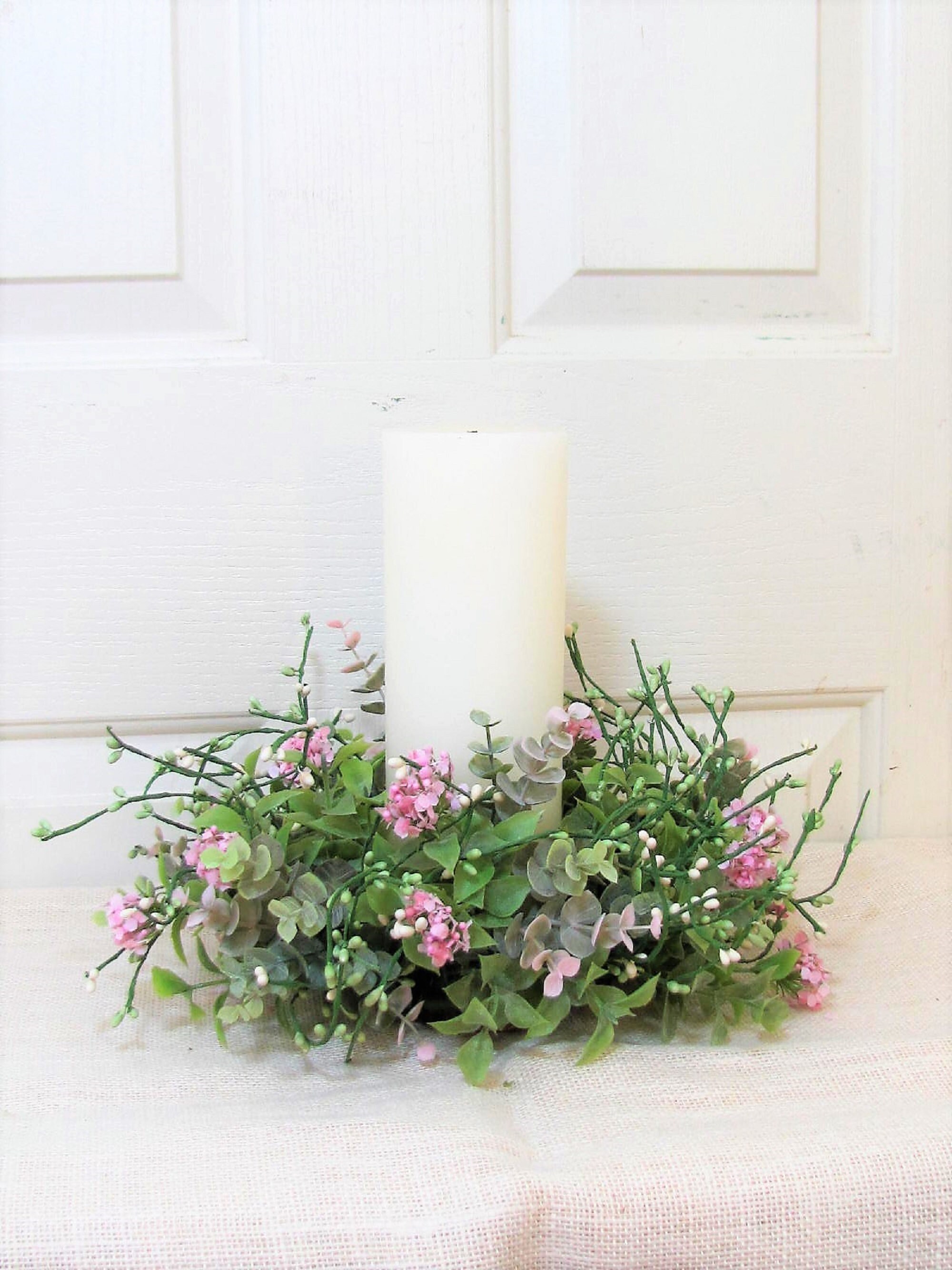 Small Pink Floral Candle Ring Floral Wreath for Bedroom | Etsy