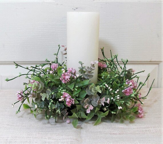 Small Pink Floral Candle Ring Floral Wreath for Bedroom | Etsy