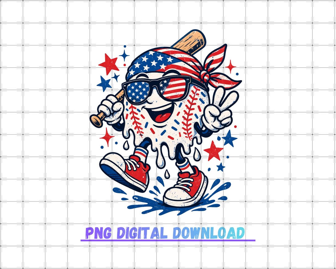Patriotic Melting Baseball PNG – Funny 4th of July Sports Graphic ...