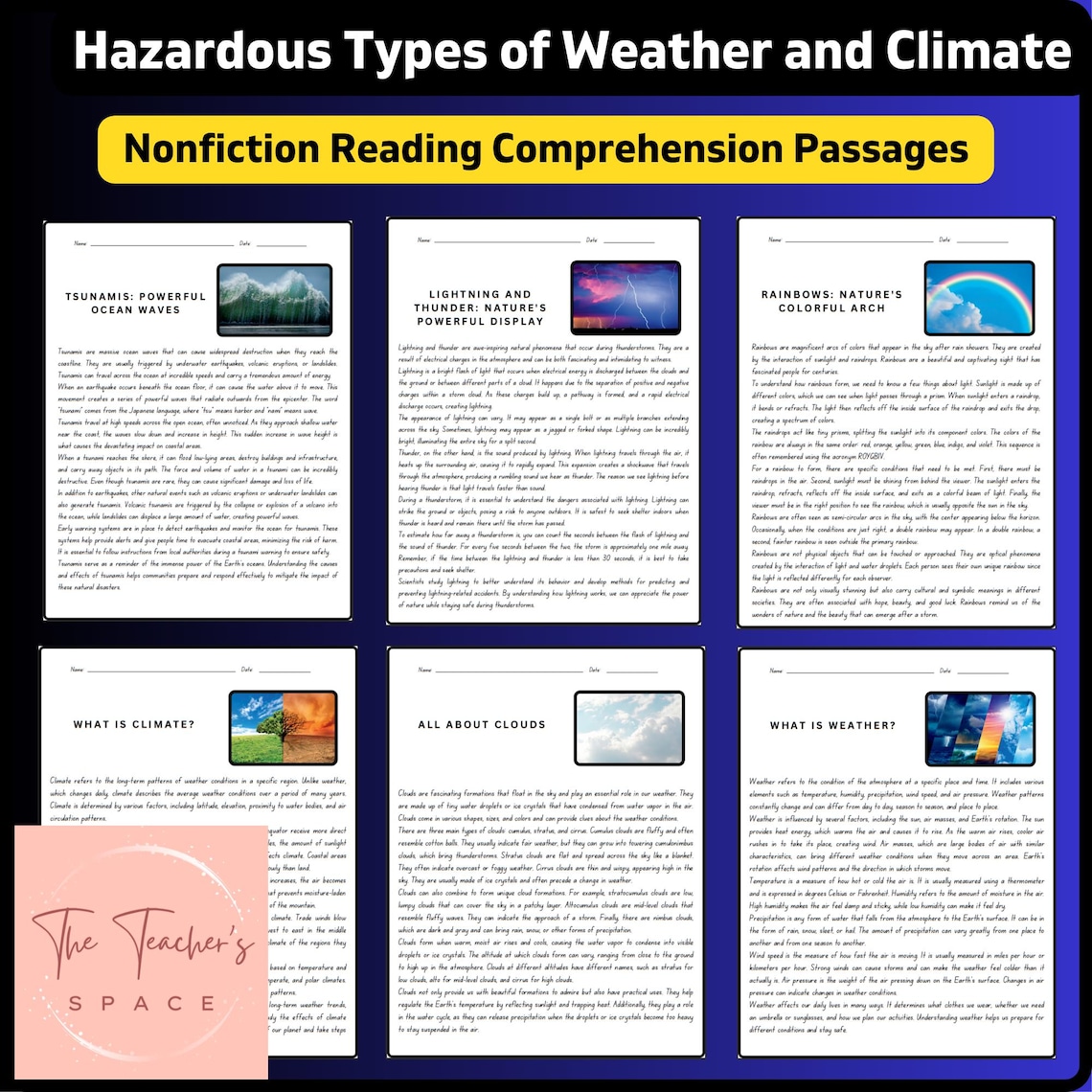 Hazardous Types of Weather and Climate Nonfiction Reading Comprehension ...