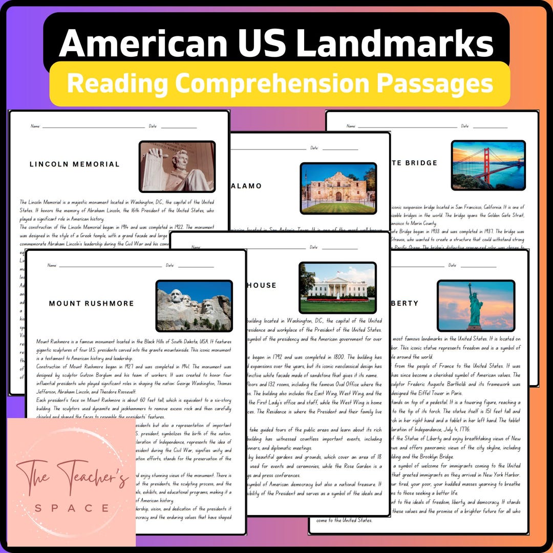 American US Landmarks Nonfiction Reading Comprehension Passages - Etsy
