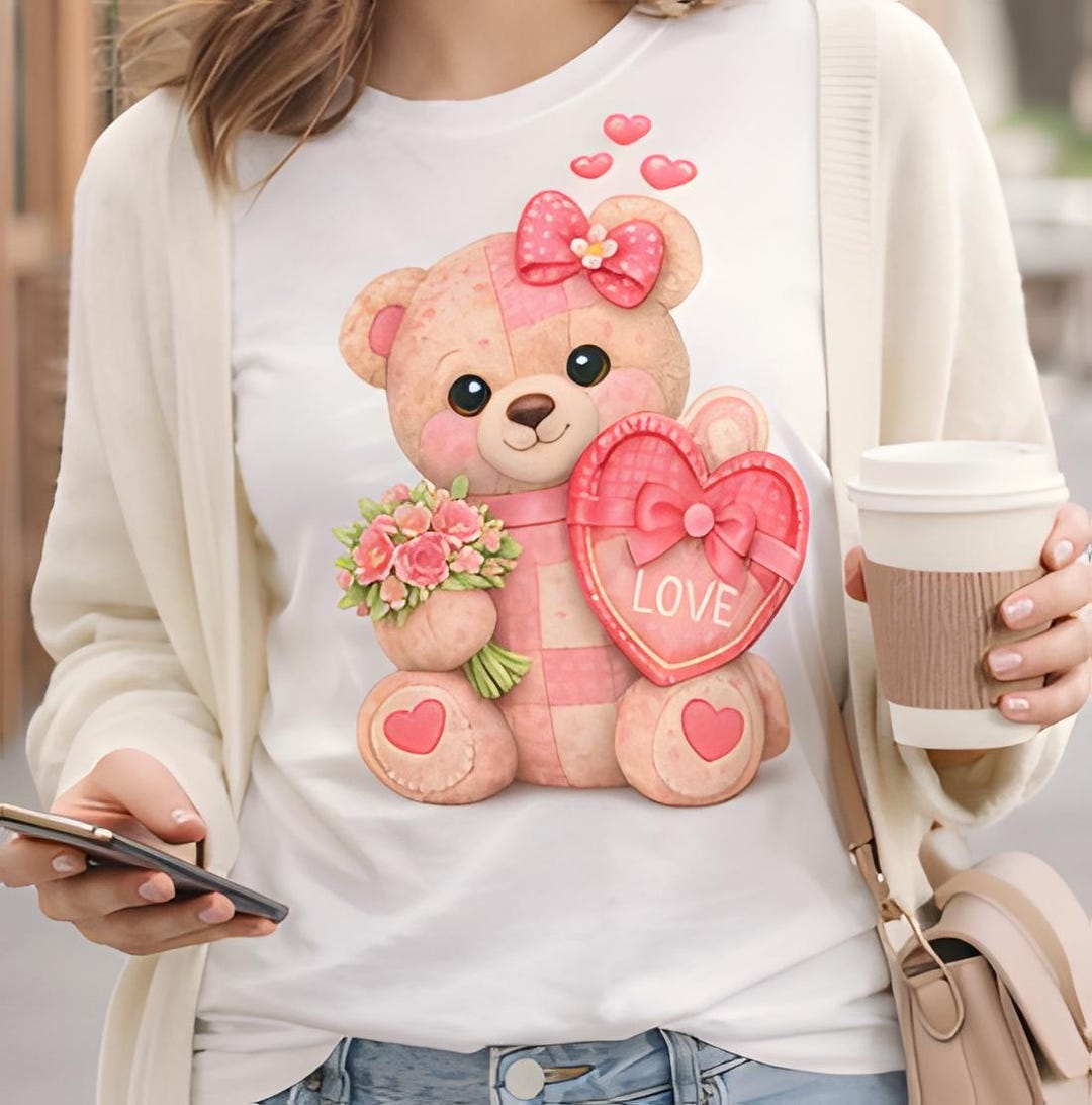 Patchwork Teddy Bear PNG – Cozy Quilted Valentine Design, Knitted Style ...