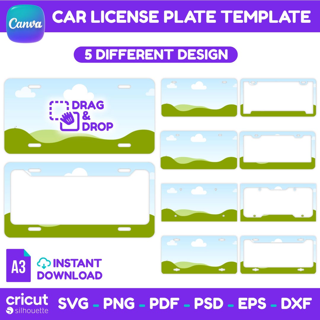Custom Car License Plate Template Bundle, 5 Designs, Drag & Drop ...