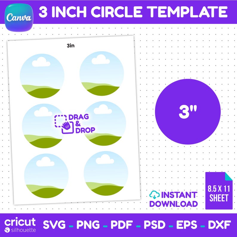 3 Inch Circle Template, Svg Png Pdf Dxf, Printable Sticker and Label ...