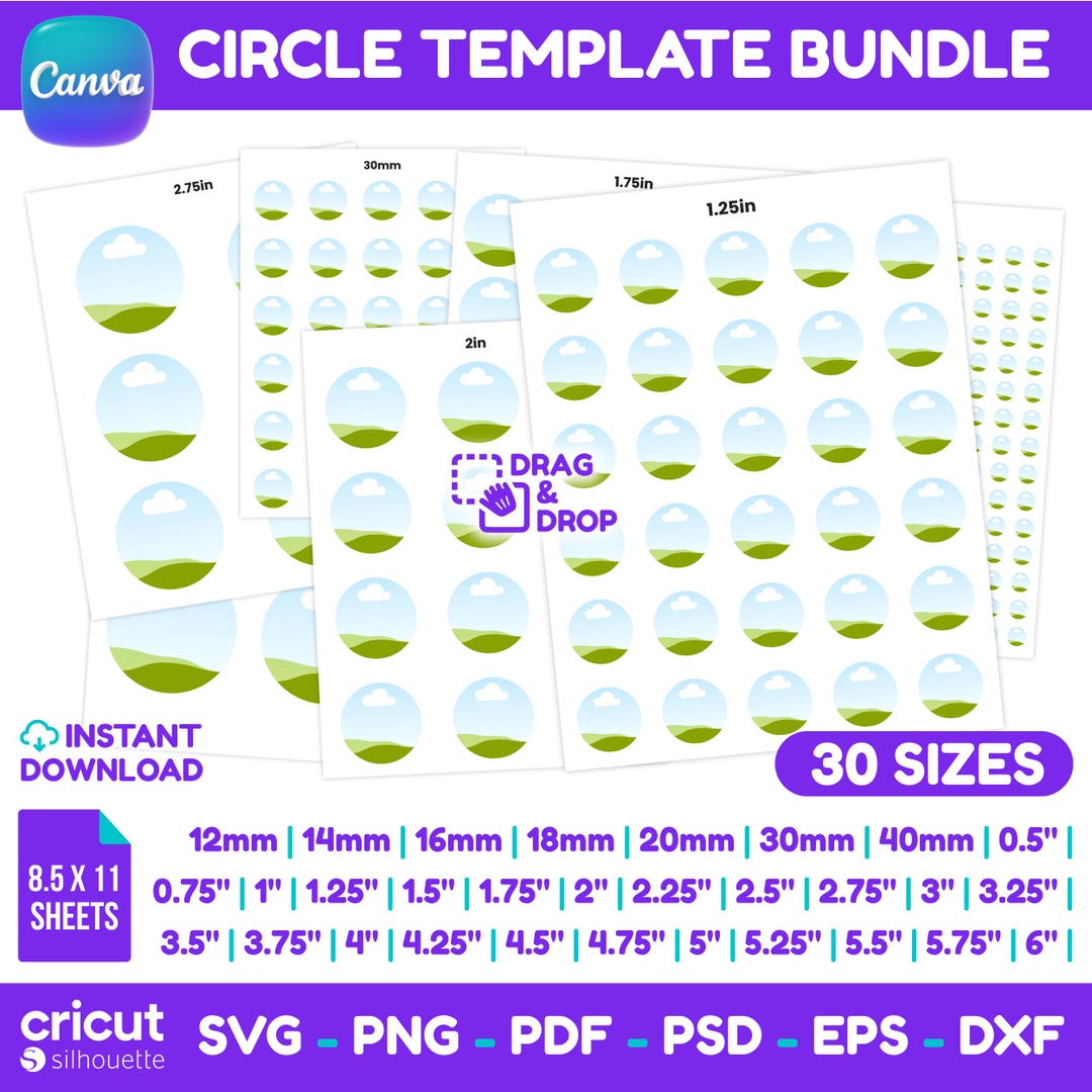 Circle Template Bundle, Circle Template Svg, Label Template, Canva ...