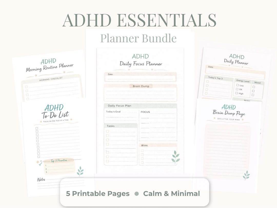 ADHD Essentials Planner Bundle | Calm Daily, Focus & Brain Dump ...