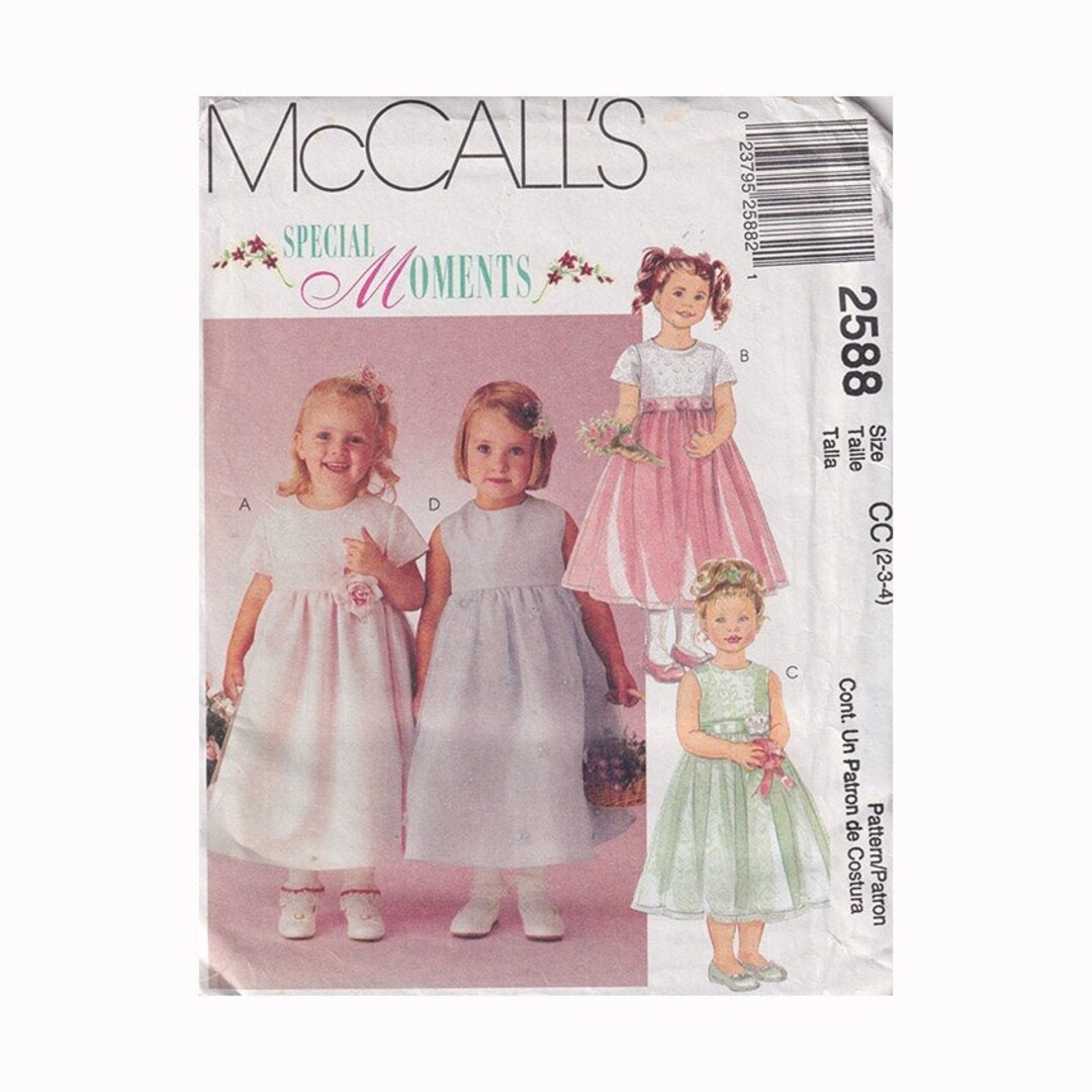 Girls Raised Waist Gathered Dress Mccalls 2588 Toddler Size 2-3-4 Short ...
