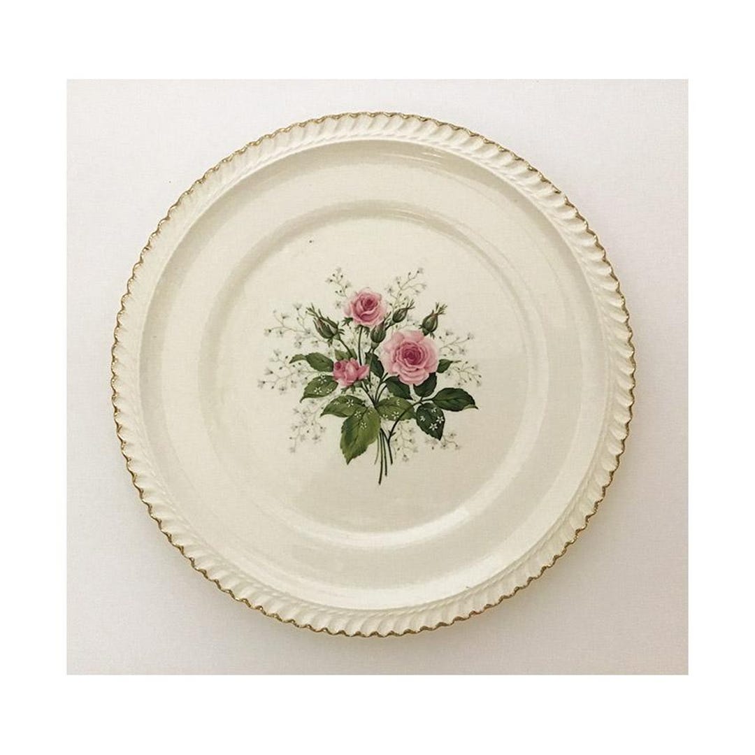 Vintage Plate Harkerware Rose Spray 10" Plate With Gadroon Rim and Gold ...