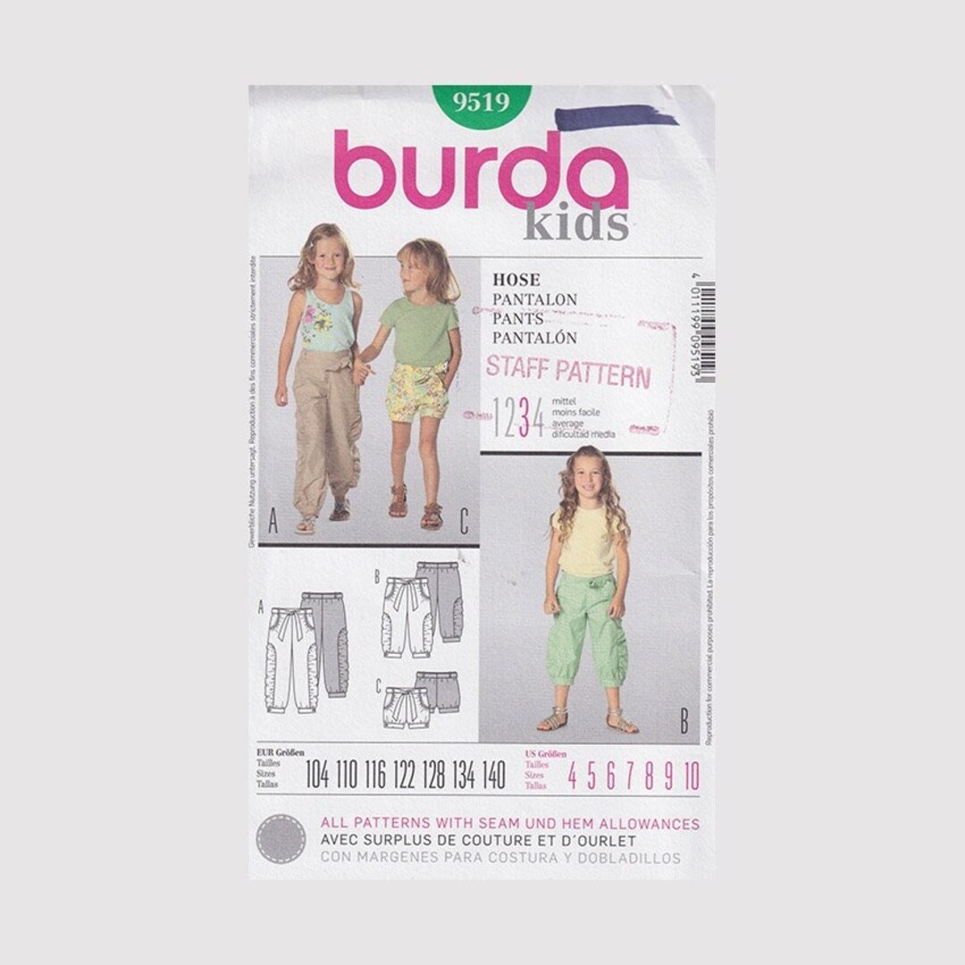 Burda 9519 Sewing Pattern, Girls Pants, Capris, Shorts, Size 4-10 - Etsy