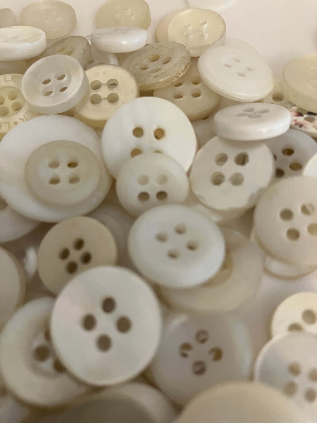 Vintage Buttons Bag of Salvaged Buttons White 4 Hole Flat Buttons ...
