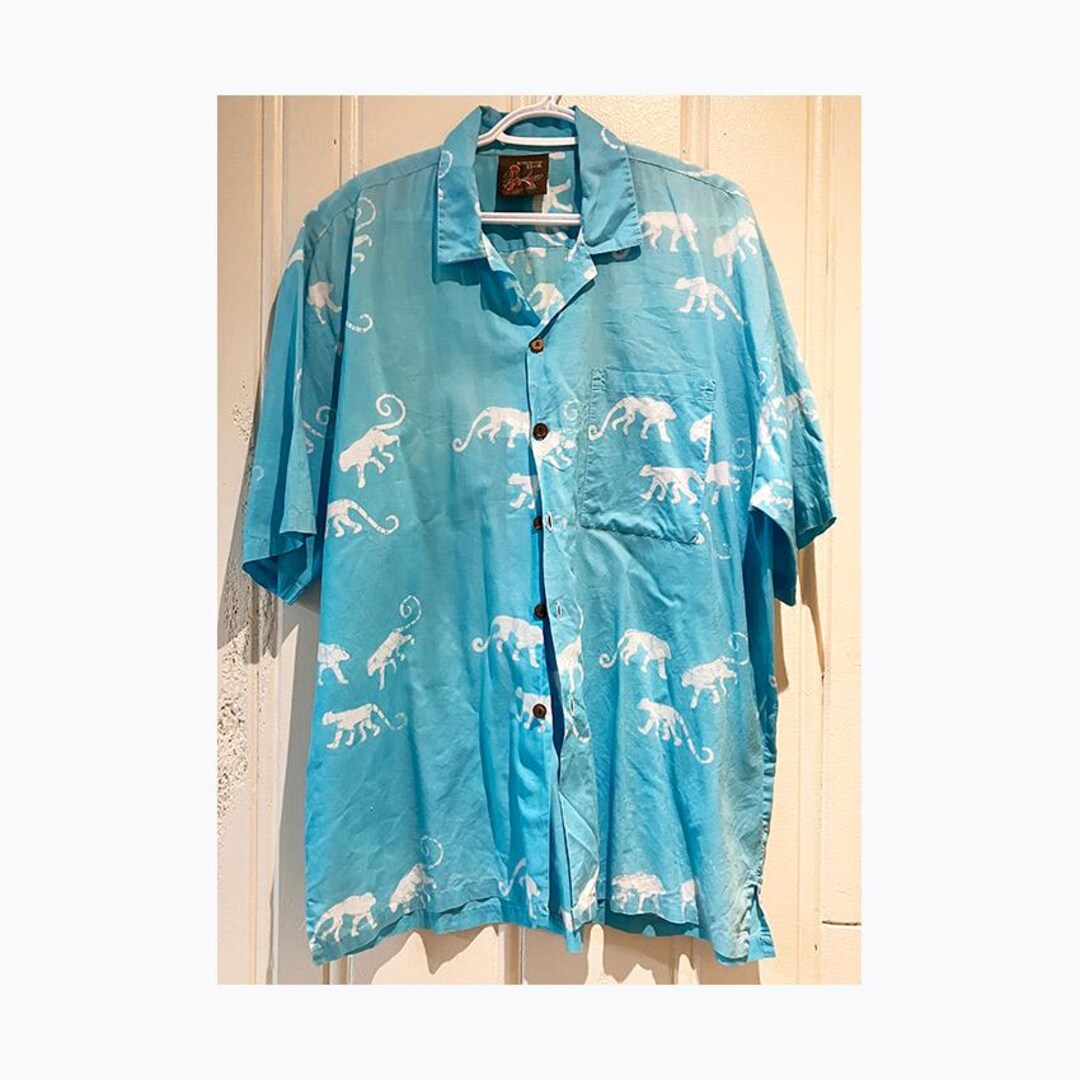 Mens Vintage Tourist Shirt Batik Tropical Size Large Turquoise and ...