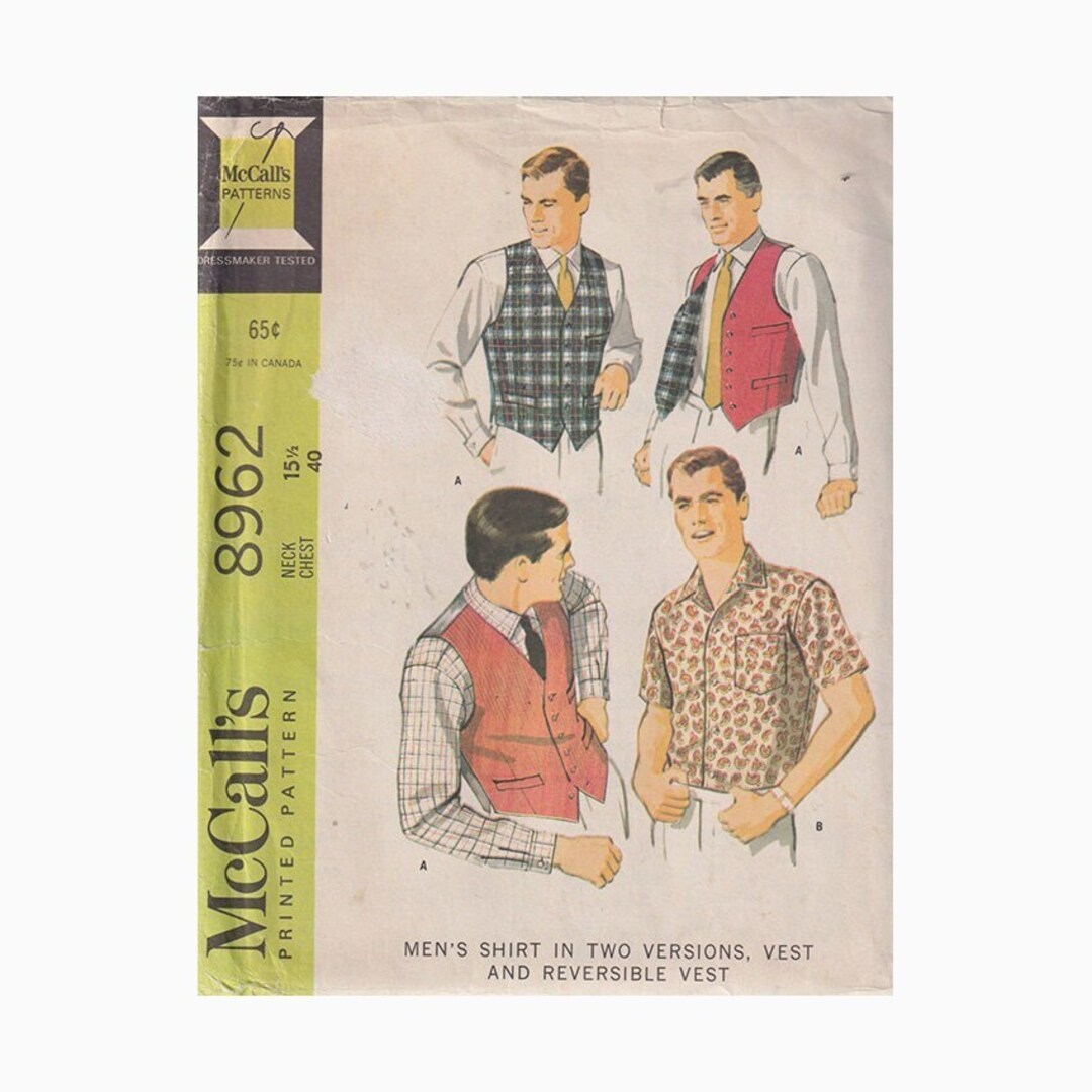 Vintage 60s Sewing Pattern Mens Shirt and Vests Mccalls 8962 Chest 40 ...