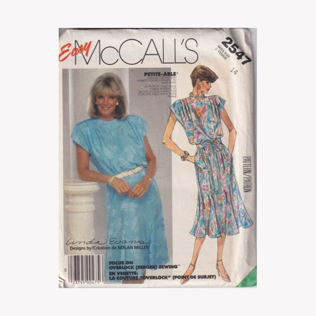 Easy 80s Flared Midi Dress Mccalls 2547 Size 14 Nolan Miller Pullover ...