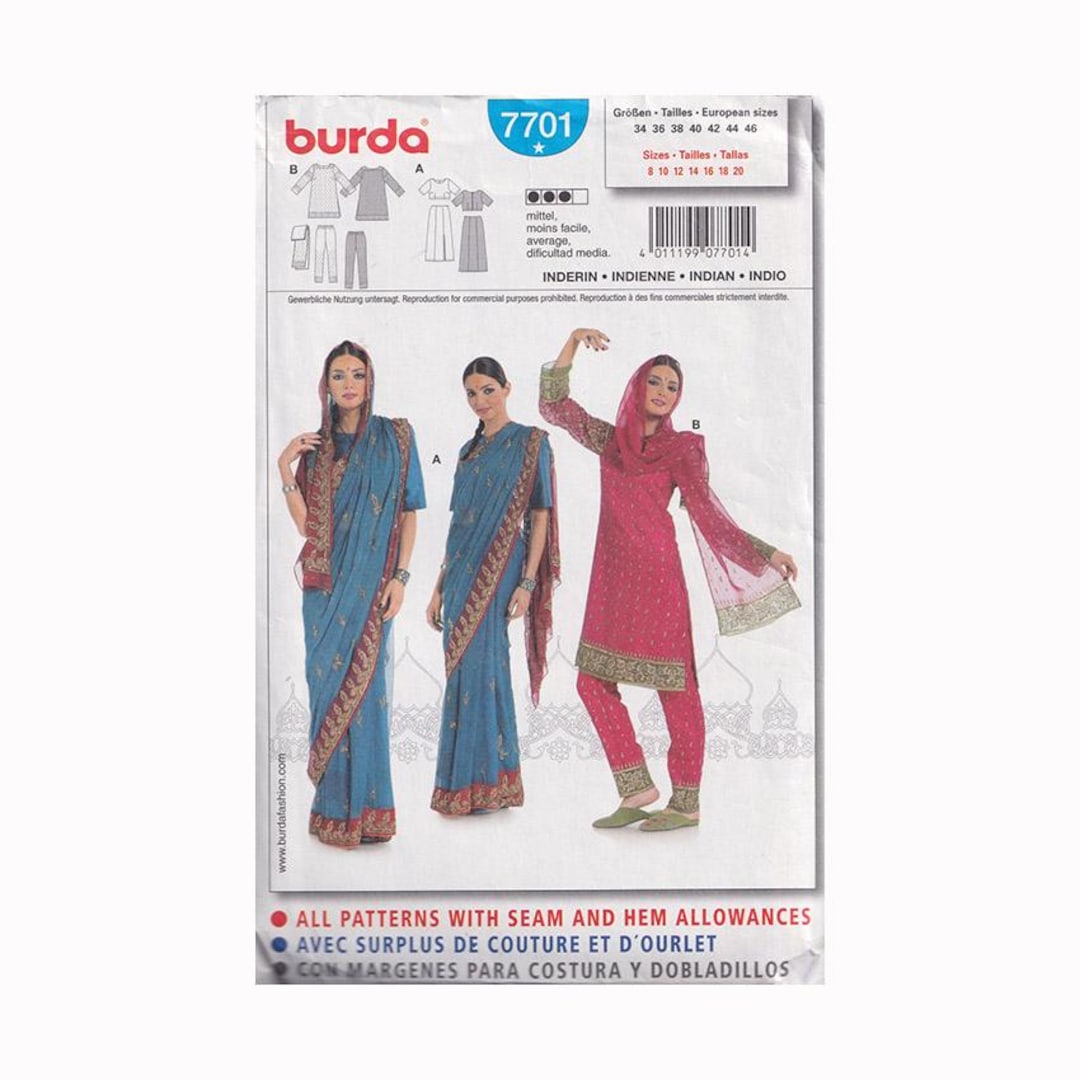 Saree Sewing Pattern Burda 7701 Size 8 to 20 Components/separates for ...