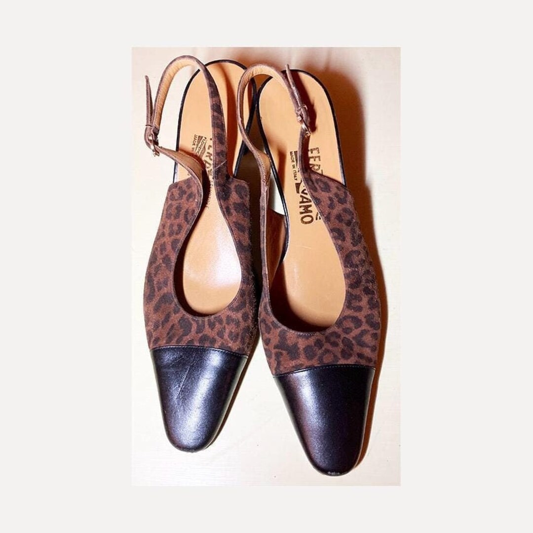 Vintage Slingback Spectator Shoes Size 9.5 B Animal Print Leather Suede ...