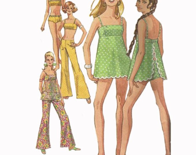 Vintage 1960s Sewing Pattern Bikini, Bra Top, Hip Hugger Bell Bottoms ...