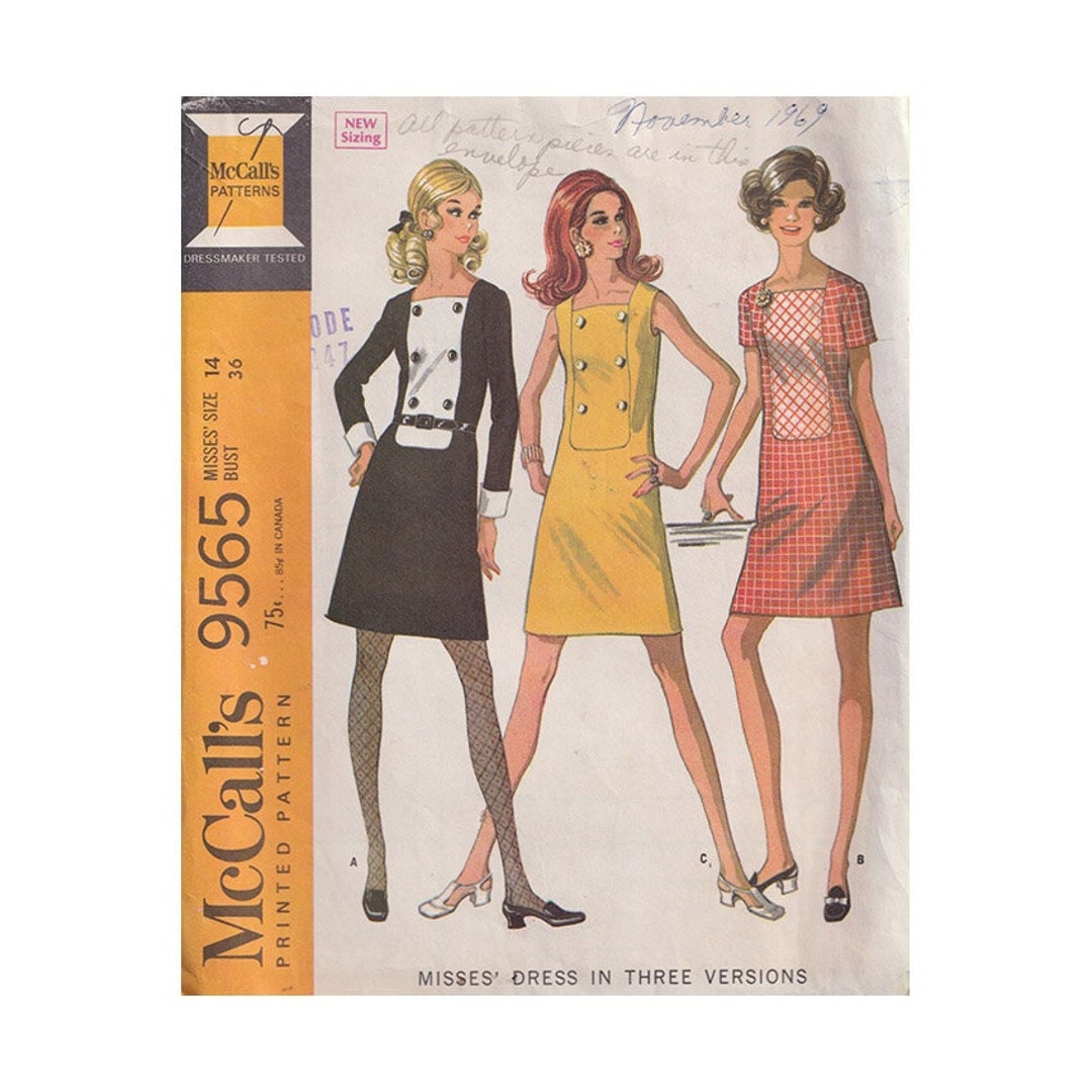 Vintage 60s Sewing Pattern Womens Mod Dress in 3 Styles Mccalls 9565 ...