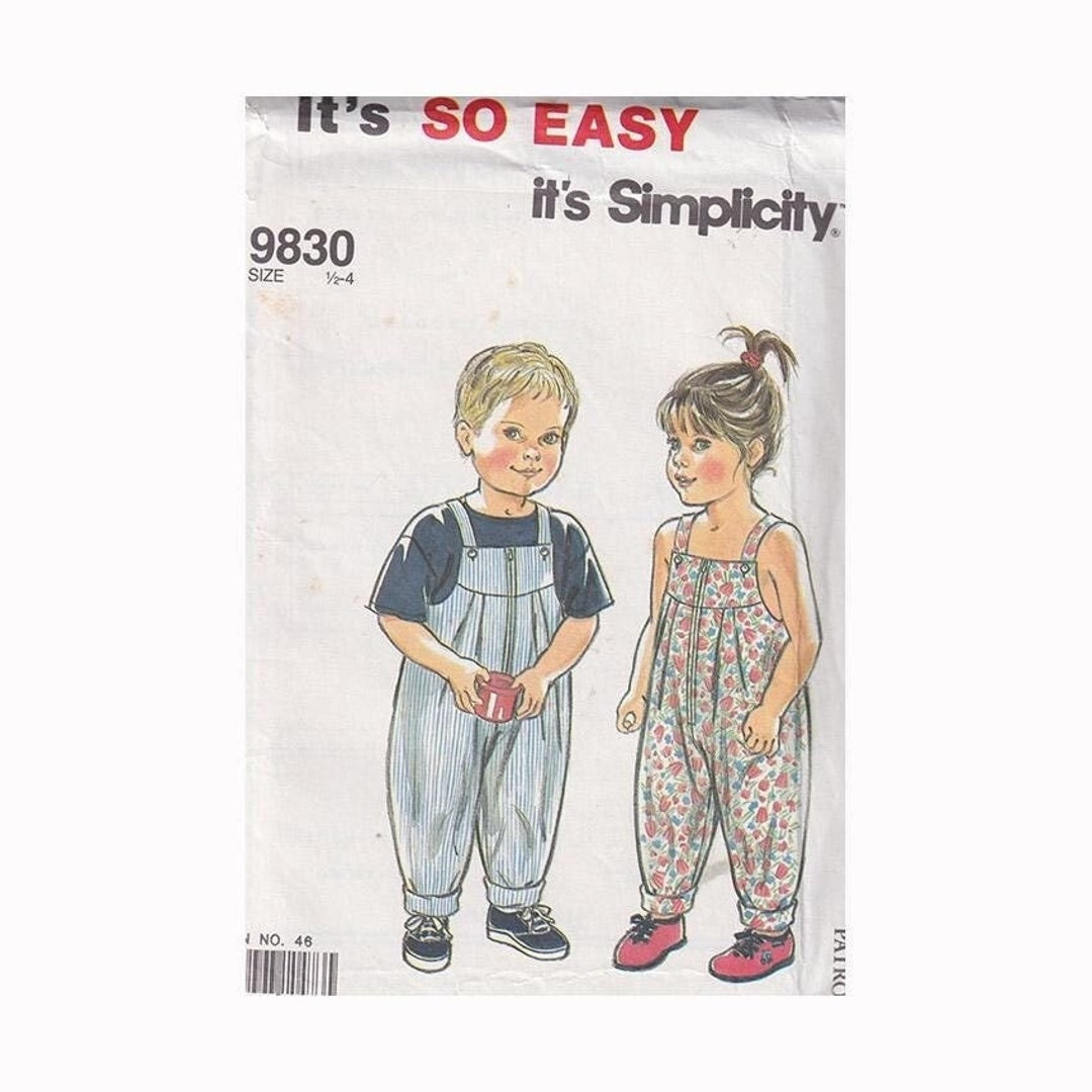 1990s Sewing Pattern Childrens Easy to Sew Overalls Simplicity 9830 ...
