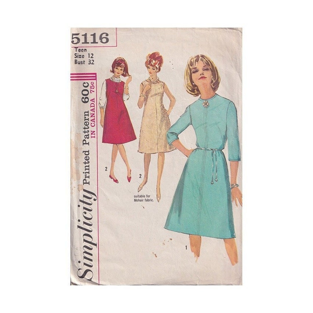 60s A Line Dress or Jumper Simplicity 5116 Size 12 Bust 32 Sleeveless ...