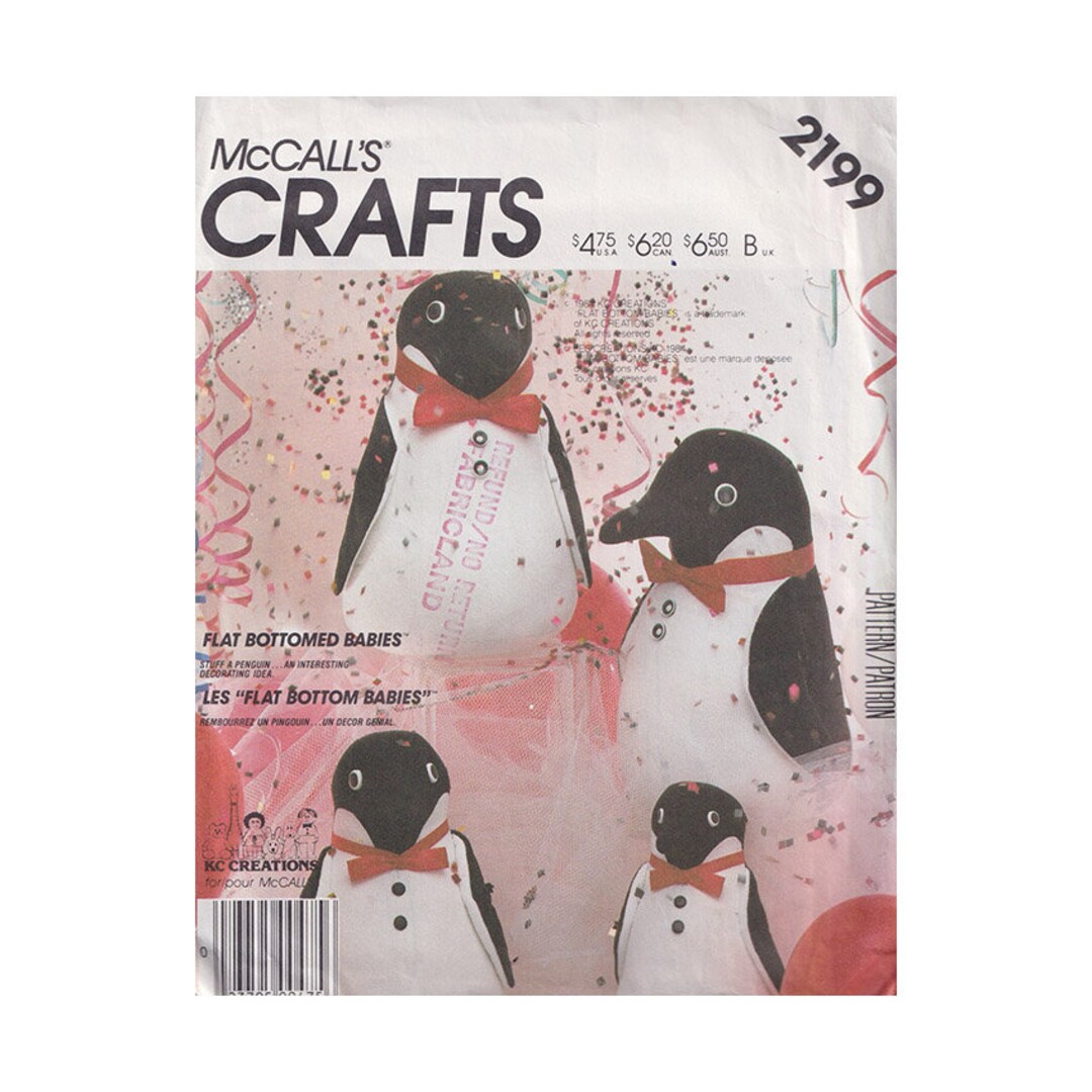 1980s Penguin Toy in 3 Sizes Uncut Mccalls Sewing Pattern 2199 Small 8 ...