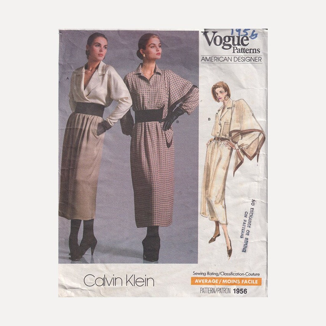 80s Calvin Klein Pattern Vintage Vogue 1956 Shirt, Skirt and Scarf Size ...