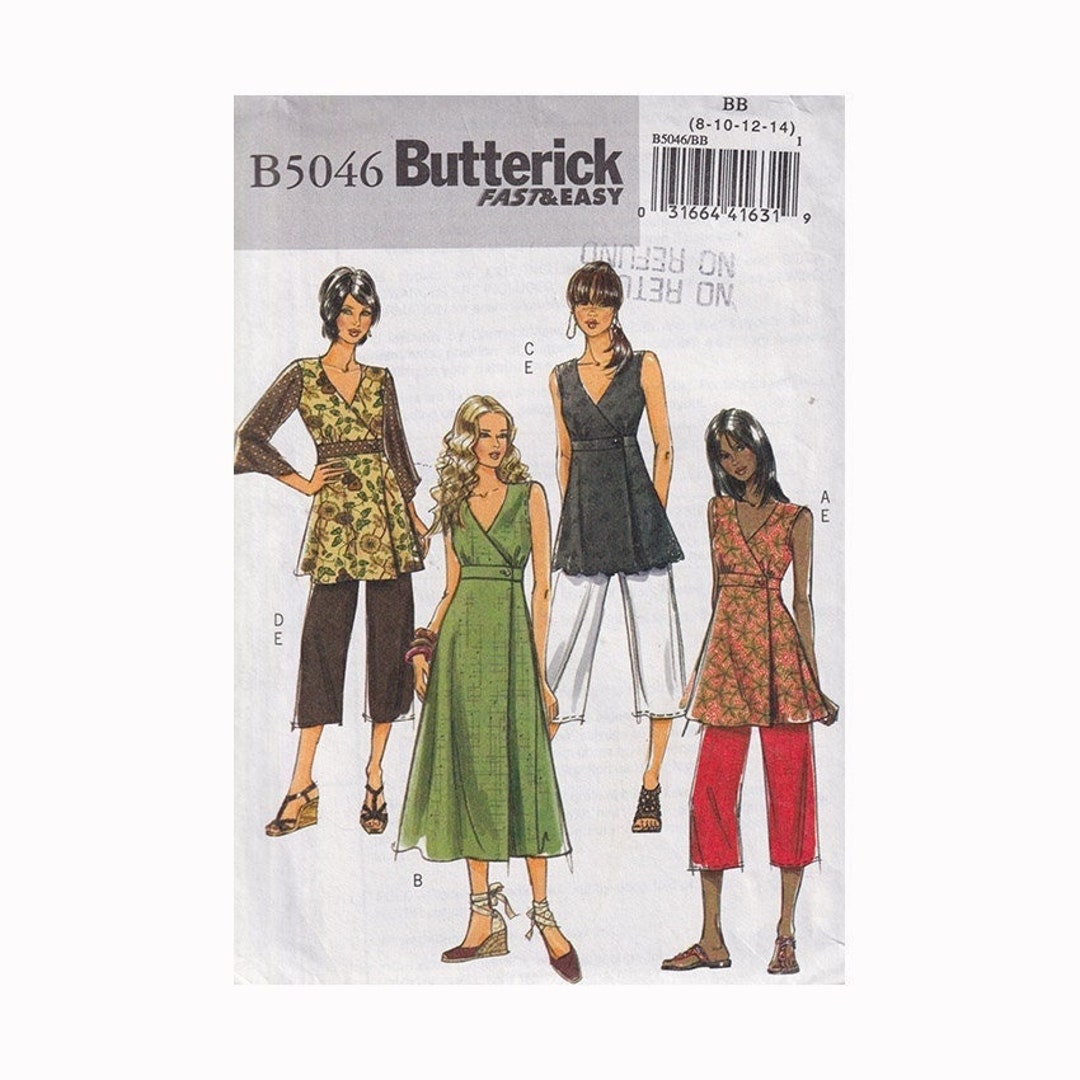 Easy to Sew Wrap Dress or Tunic and Pants Butterick 5046 Size 8 to 14 ...