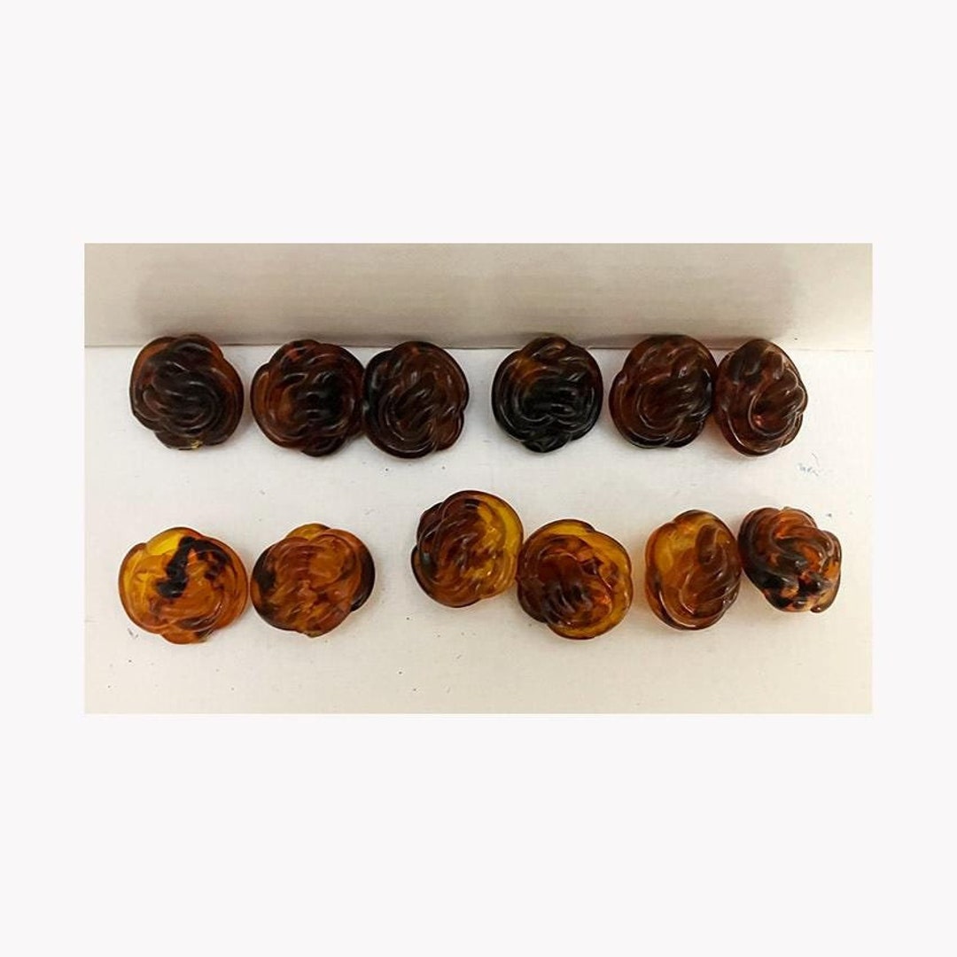 Vintage Buttons Plastic Tortoise Shell Flower Shank Buttons Package of 6 Light or Dark Shade ...