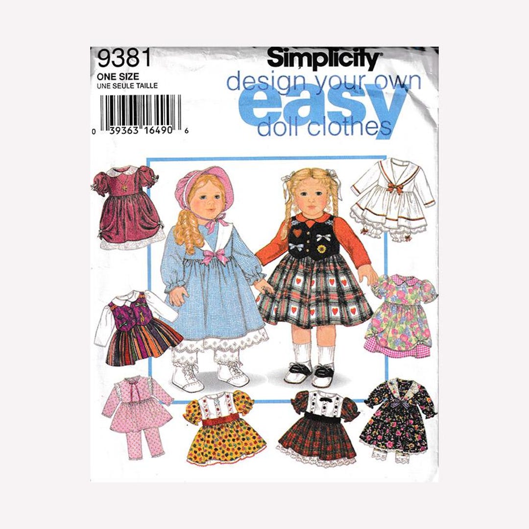 Vintage 90s Doll Clothing Pattern Simplicity 9381 Dresses /bonnets ...