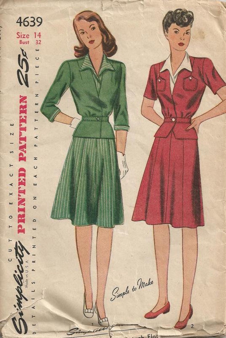 40s Easy Peplum Top and Flared Skirt Simplicity 4639 Size 14 | Etsy