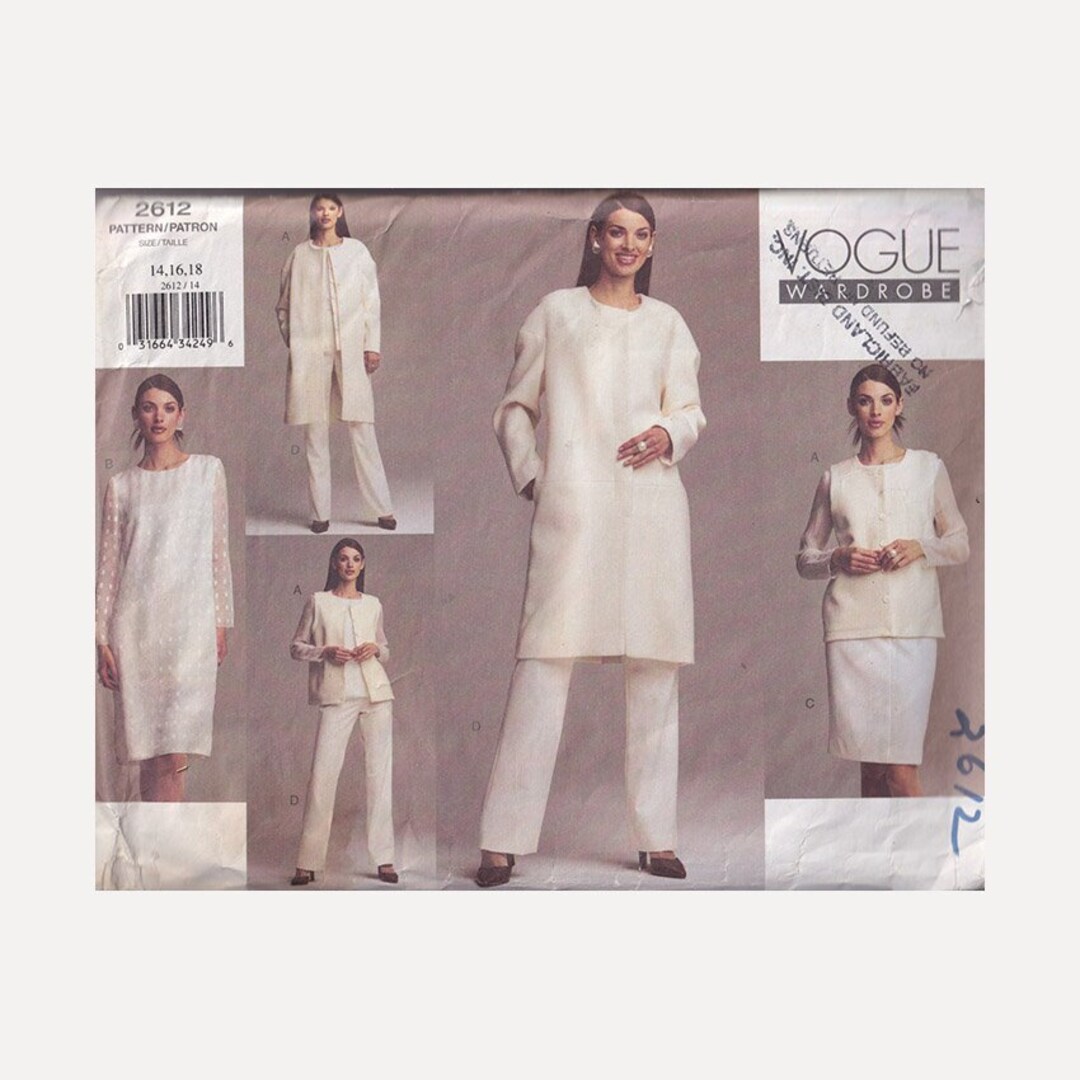 Vintage Vogue 2612 Dress, Jacket, Vest, Top, Skirt and Pants Size 14 18 ...