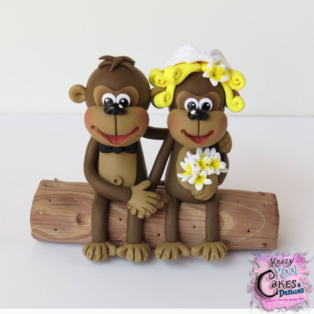 Monkey Bride and Groom Wedding Cake Topper polymer Clay Sculpture - Etsy