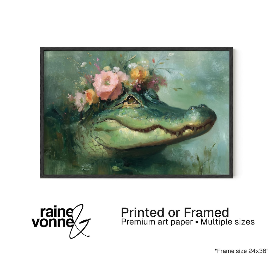 Floral Crown Alligator, Whimsical Animal Art for Nursery, Printed or ...