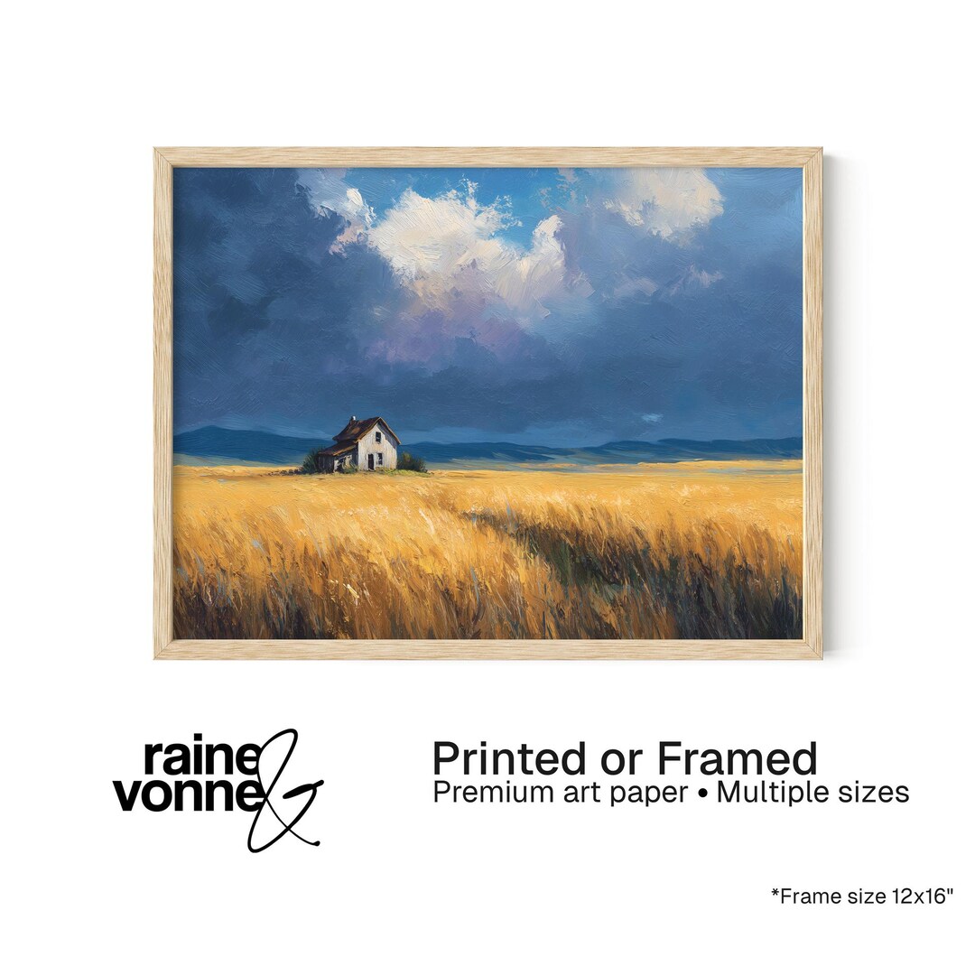 Lone Farmhouse Wheat Field Landscape, Stormy Sky Wall Art, Printed or ...