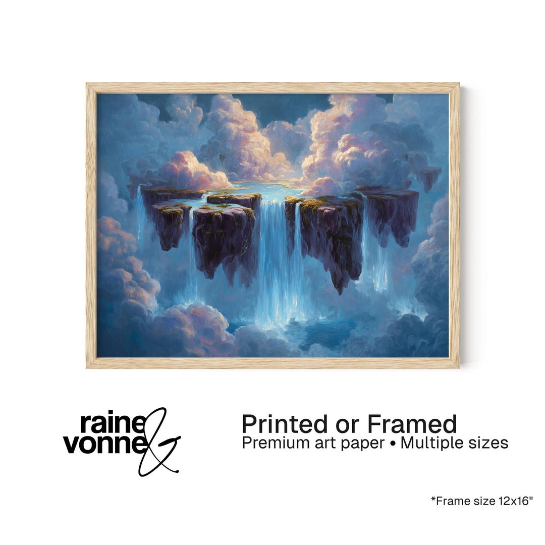 Floating Sky Islands and Waterfalls Fantasy Printed Landscape Wall Art ...
