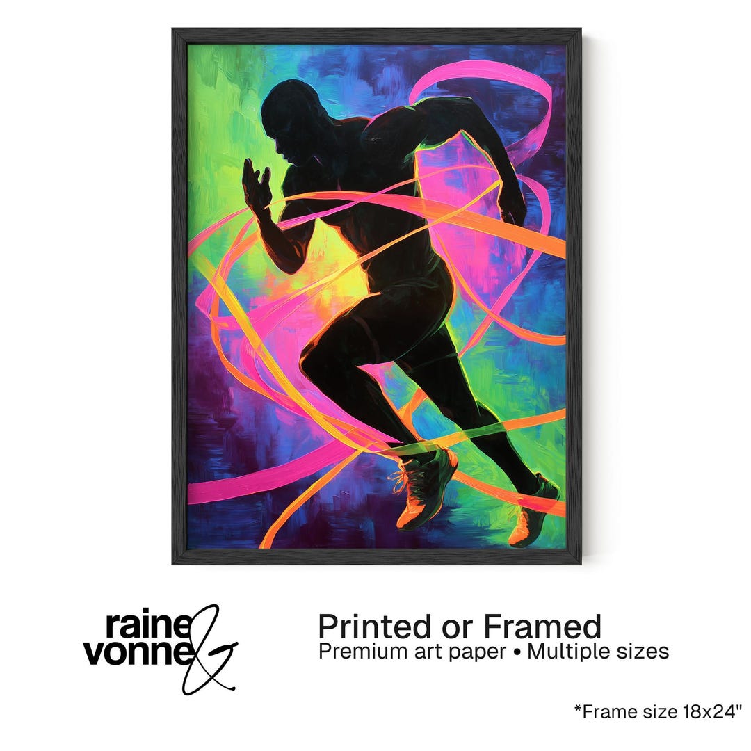 Abstract Runner Wall Art, Neon Athlete Silhouette, Sprinting Energy - Etsy
