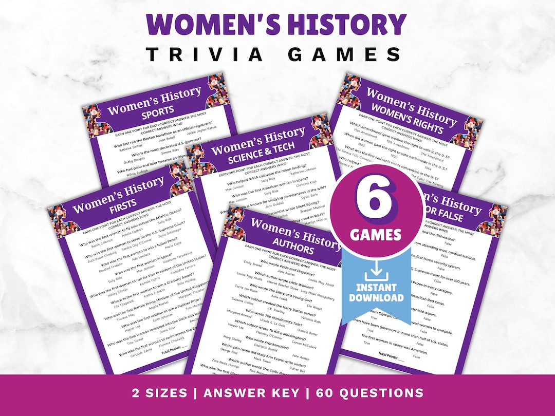 Women's History Trivia Games, Printable International Women's Day Quiz ...
