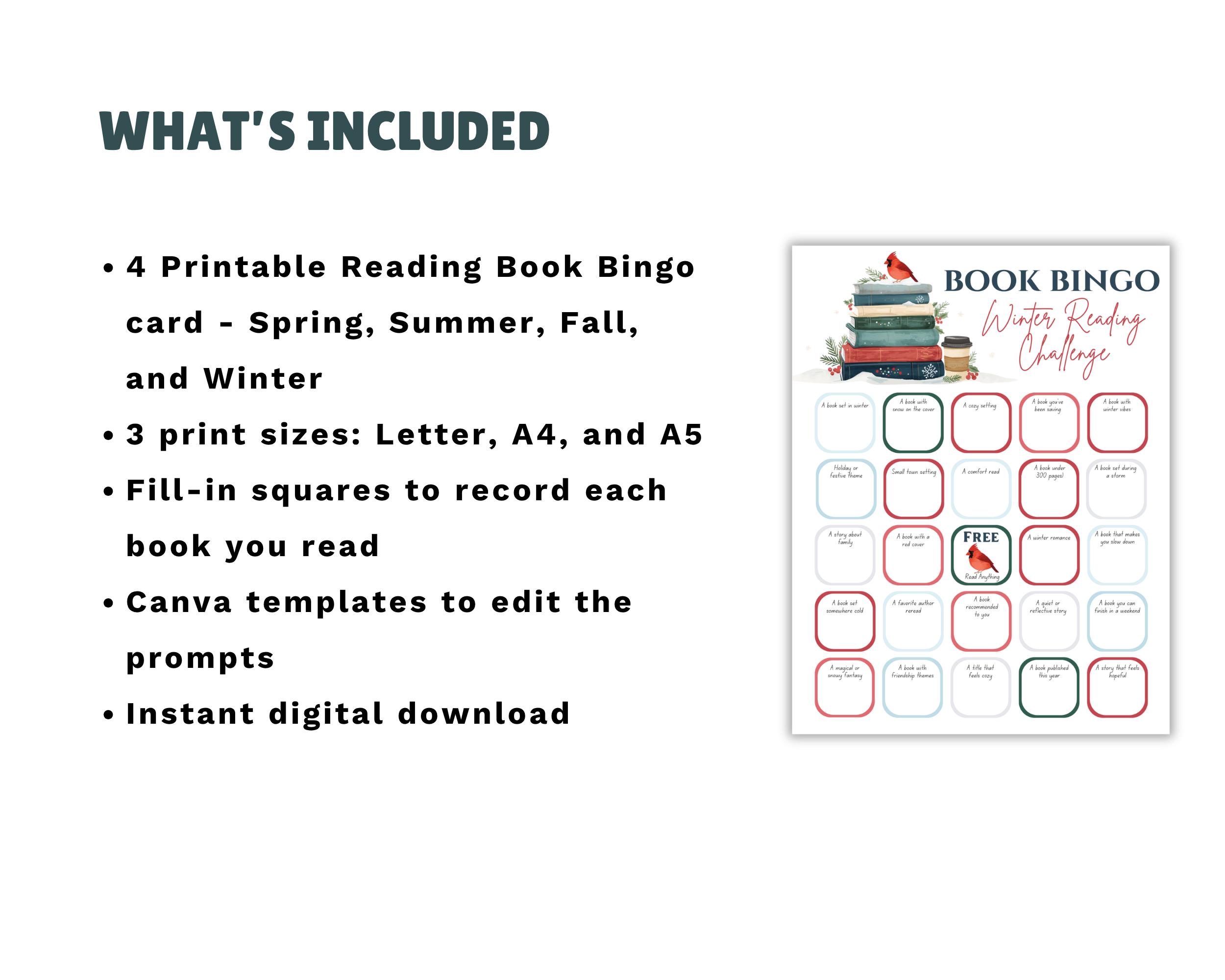 Seasonal Book Bingo Bundle, Printable Reading Challenge Tracker for ...