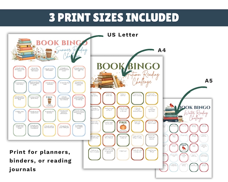 Seasonal Book Bingo Bundle, Printable Reading Challenge Tracker for ...