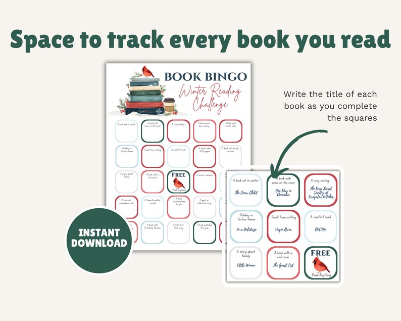 Seasonal Book Bingo Bundle, Printable Reading Challenge Tracker for ...