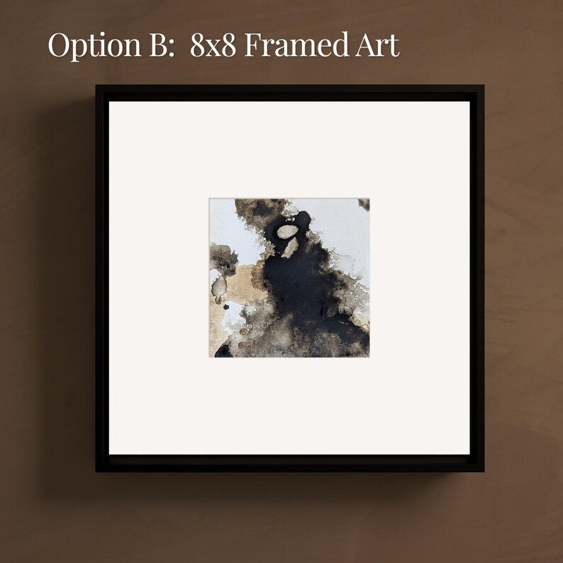 Charcoal Gray Abstract Painting, Matted Original Mini Art on Paper ...