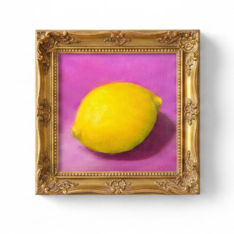 Small Lemon Original Oil Painting Framed Still Life Wall Art Mini ...