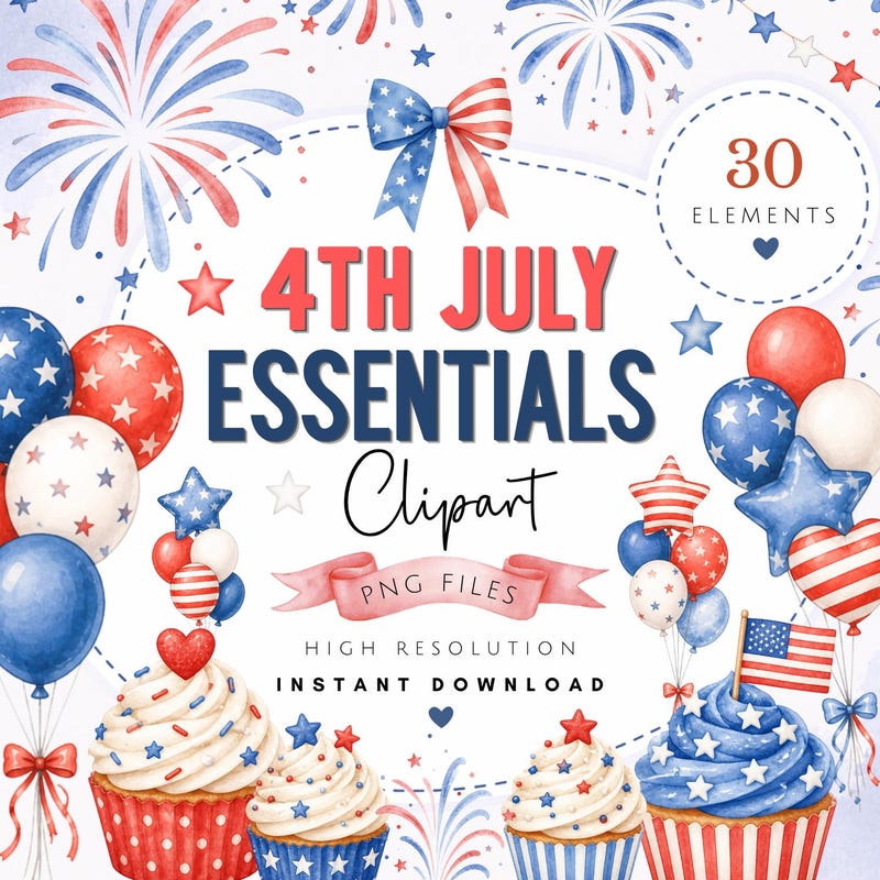 July Fourth Watercolor Clipart - Etsy