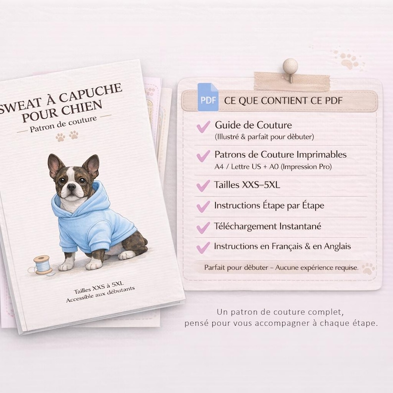 Dog Hoodie Sewing Pattern PDF - Printable, Sizes XXS–5XL, Beginner ...