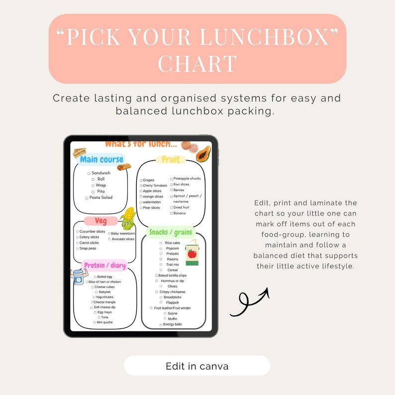 Pick-your-own Lunchbox Chart - Etsy