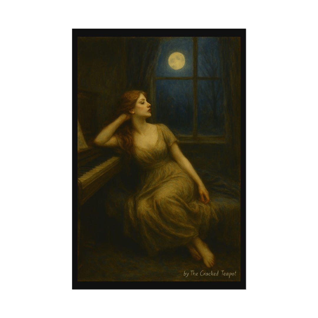 Moonlit Woman Poster | Rolled Art Print, Vintage Romantic Scene - Etsy