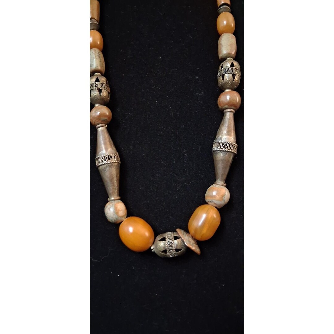 Vintage African Golden Amber Copal Necklace Large Tribal Clay Beads ...