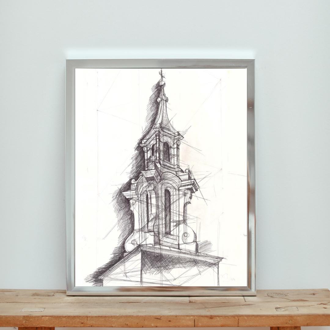 Architectural Sketch - Hand Drawn Tower Study - Digital Download - Etsy