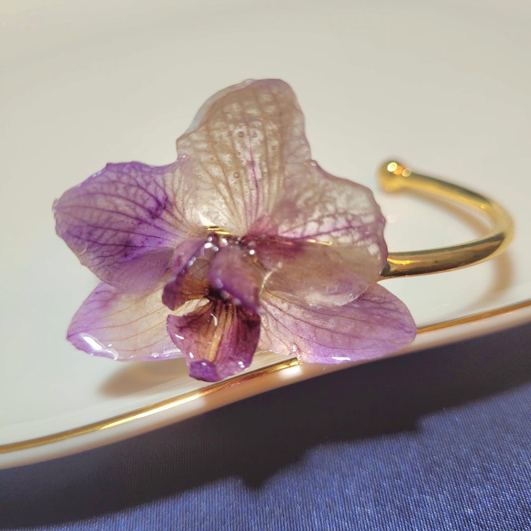 Real Orchid Resin Cuff Bracelet – Stainless Steel Jewelry - Etsy